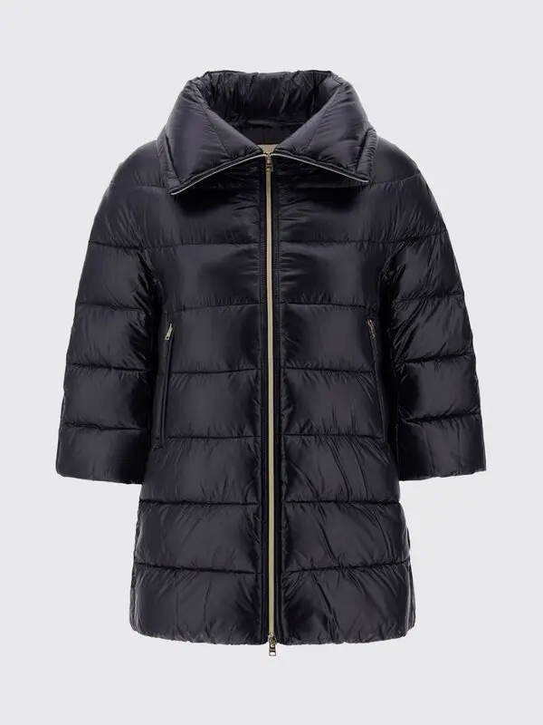 Herno Long Quilted Nylon Puffer Coat With Funnel Neck And Zip Closure