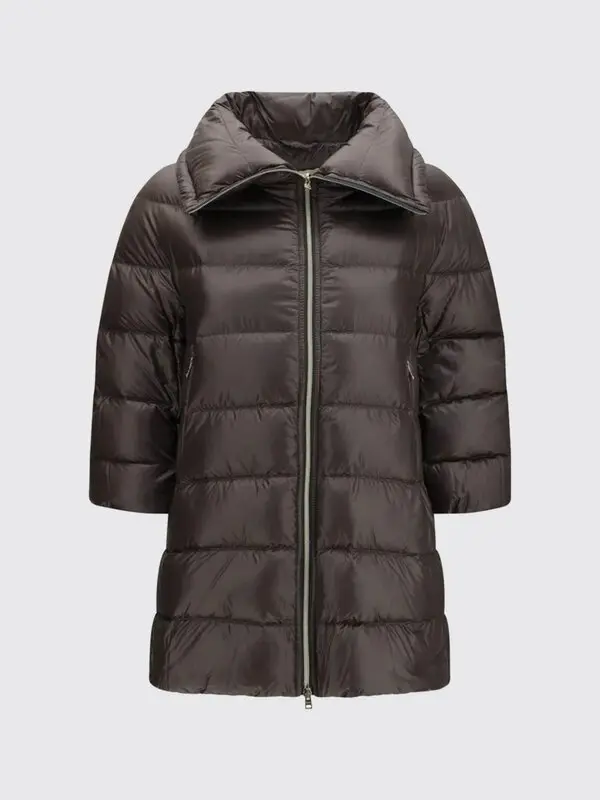 Herno Long Quilted Nylon Puffer Coat With Funnel Neck And Zip Closure - Grey