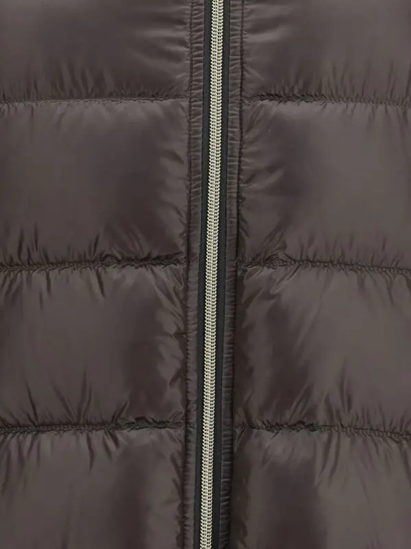 Herno Long Quilted Nylon Puffer Coat With Funnel Neck And Zip Closure - Grey