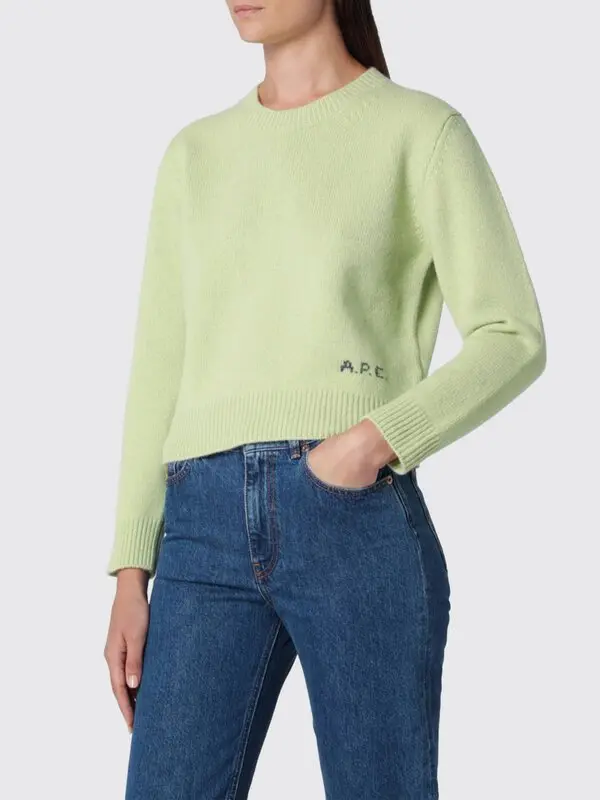 A.p.c. Anna Wool Crewneck Jumper With Embroidered Logo - Green