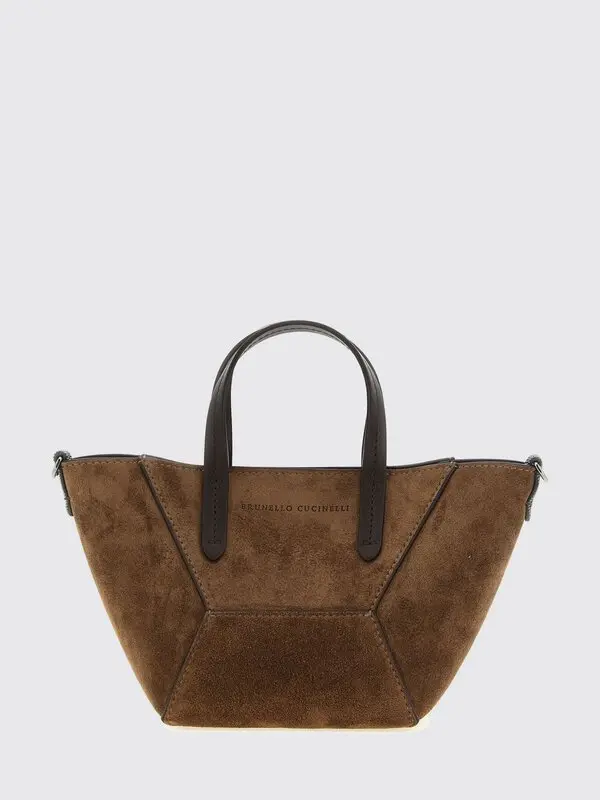 Brunello Cucinelli Small Suede Handbag With Monili Embellishment - Brown