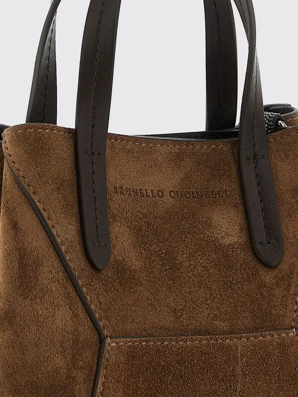 Brunello Cucinelli Small Suede Handbag With Monili Embellishment - Brown