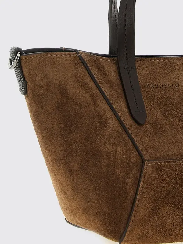 Brunello Cucinelli Small Suede Handbag With Monili Embellishment - Brown