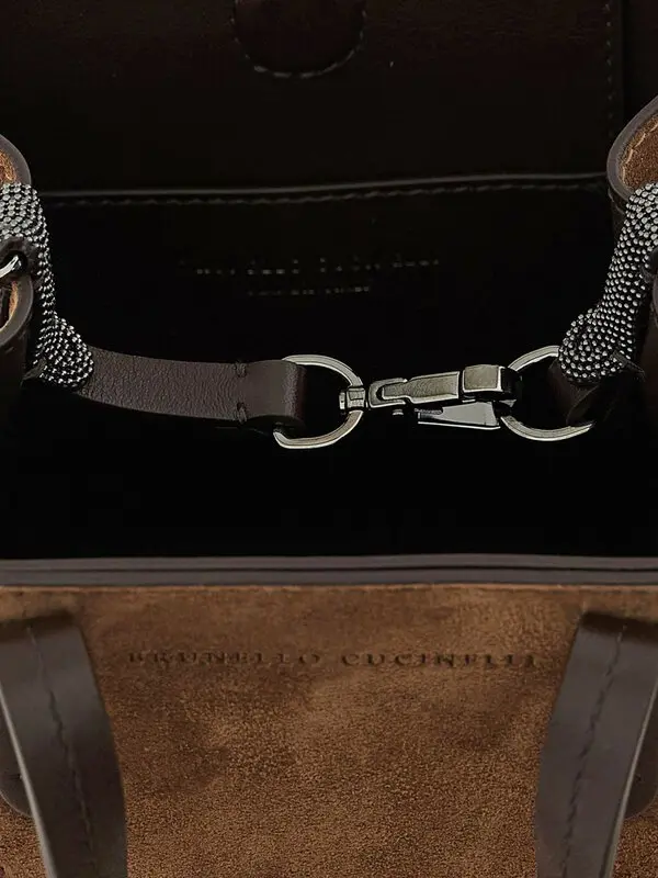 Brunello Cucinelli Small Suede Handbag With Monili Embellishment - Brown