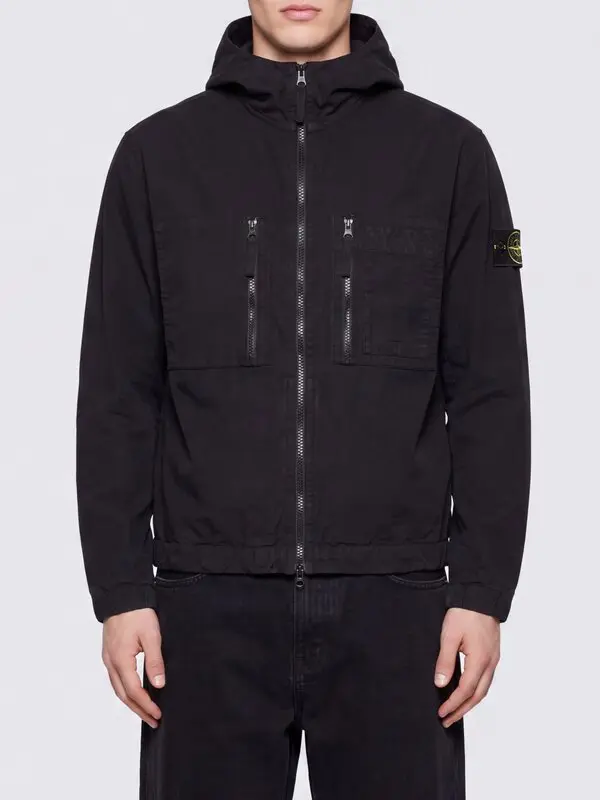 Stone Island Ripstop Nylon Hooded Bomber Jacket With Compass Logo - Black