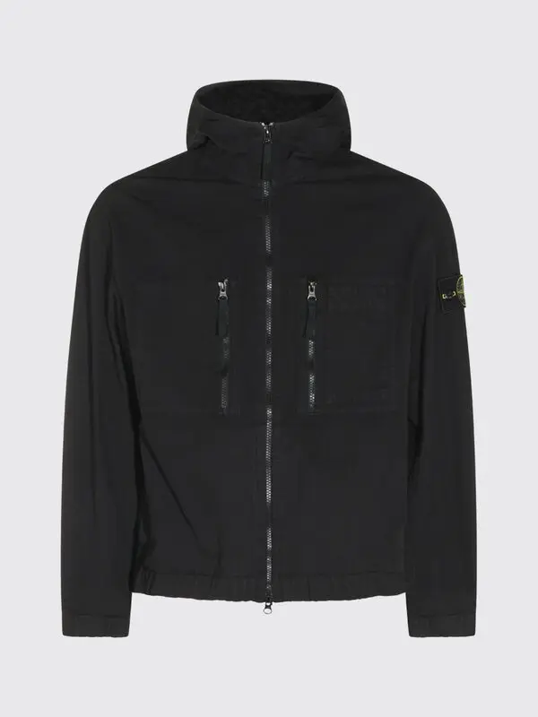 Stone Island Ripstop Nylon Hooded Bomber Jacket With Compass Logo - Black