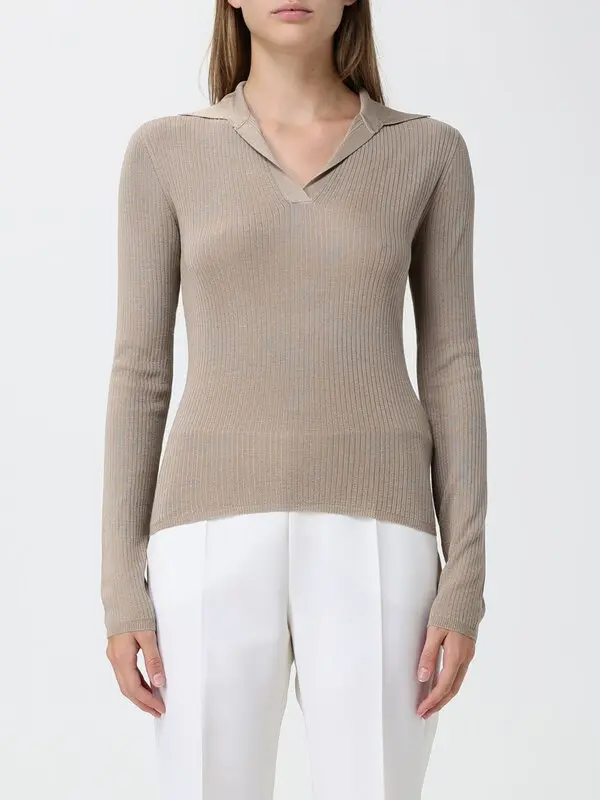 Max Mara Ribbed Silk And Cashmere Knit Polo - Beige