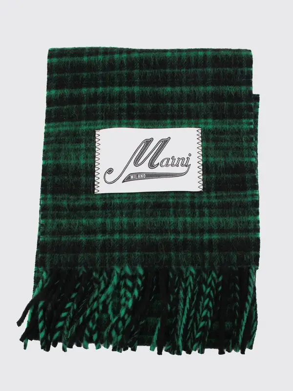 Marni Check Wool And Mohair Blend Scarf With Applied Logo - Fa01