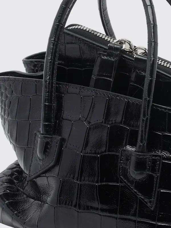 Attico La Passeggiata Croc-effect Calfskin Mini Handbag - Black
