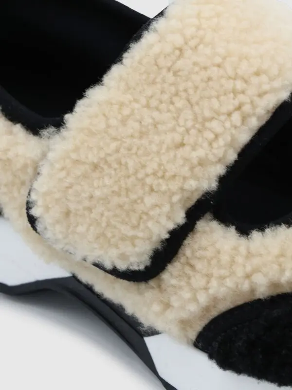 Marni Bicolour Shearling Mary Jane Sneakers With Velcro Strap Closure - Beige