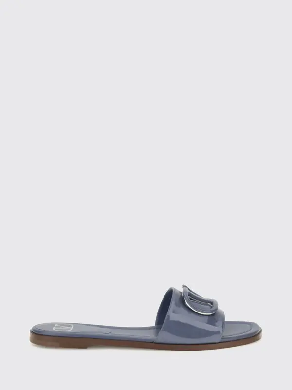 Valentino Garavani Vlogo Signature Patent Leather Low Heel Slide Sandals - Dust