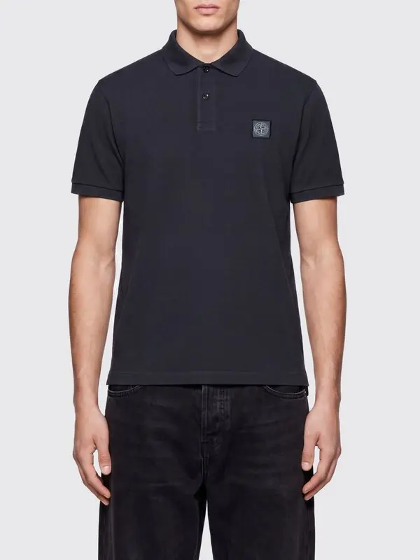 Stone Island Slim Fit Cotton Short-sleeved Polo Shirt With Compass Logo Patch - Navy