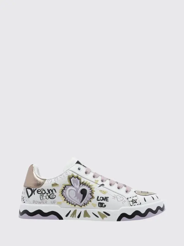 Dolce & Gabbana Portofino Calf Leather Sneakers With Graphic And Slogan Print