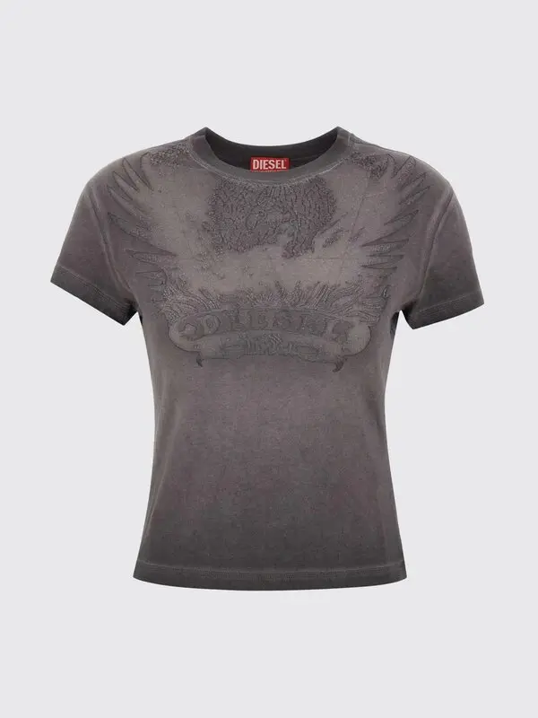 DIESEL® Slim Fit Cotton T-shirt With Embroidered Logo And Dévoré Details - Wine