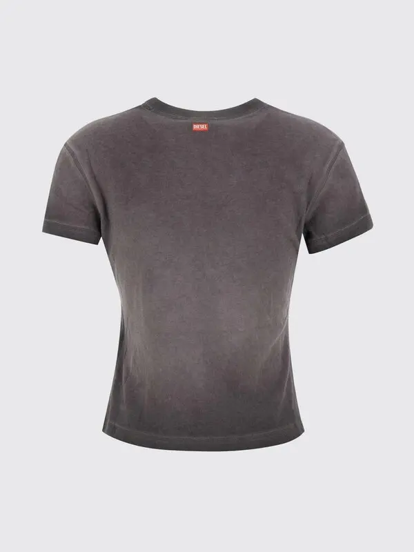DIESEL® Slim Fit Cotton T-shirt With Embroidered Logo And Dévoré Details - Wine