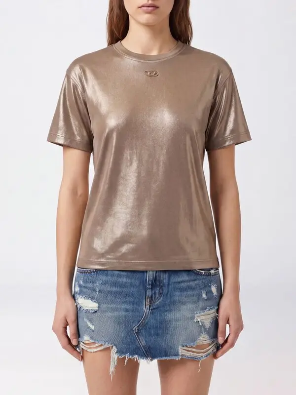 DIESEL® Laminated Technical Viscose T-shirt With Oval D Logo And Dropped Shoulders