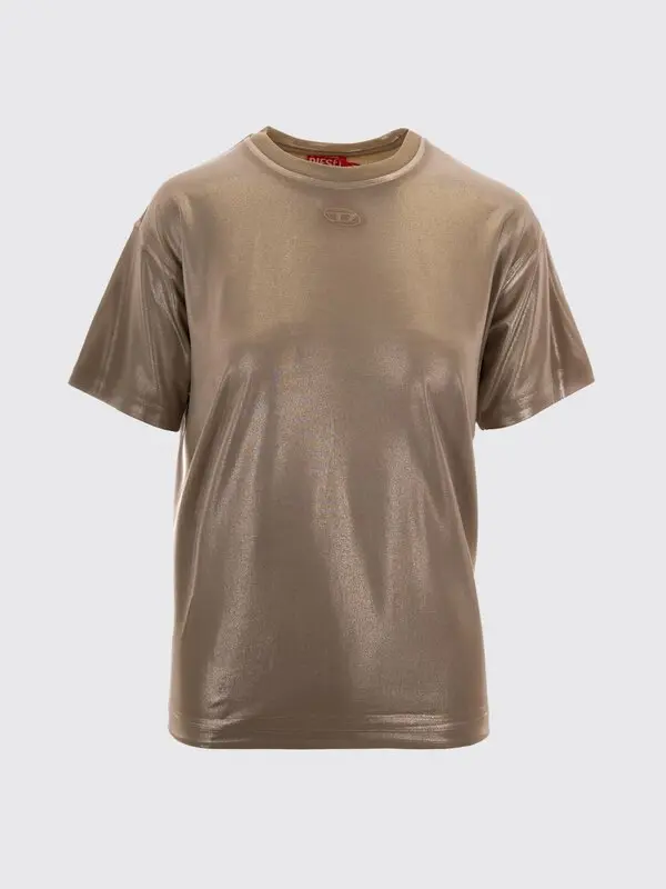 DIESEL® Laminated Technical Viscose T-shirt With Oval D Logo And Dropped Shoulders