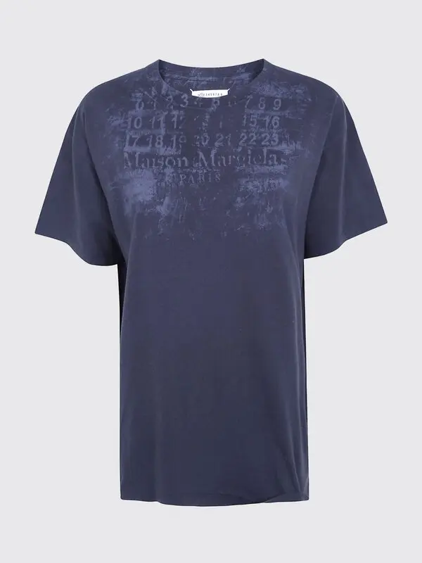 MAISON MARGIELA Cotton T-shirt With Numeric Logo And Dropped Shoulders - Black