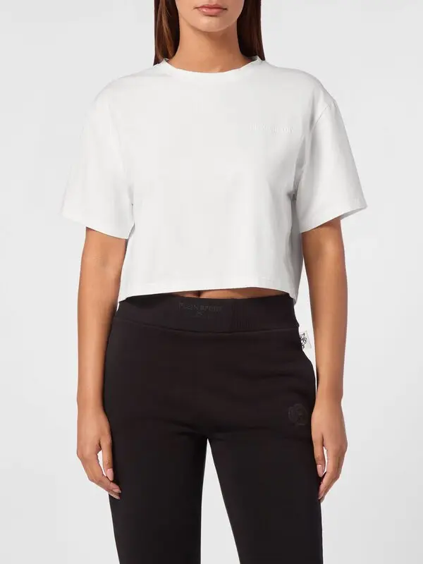 PLEIN SPORT Crewneck Cotton Jersey T-shirt With Dropped Shoulders - White
