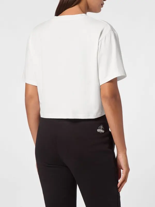 PLEIN SPORT Crewneck Cotton Jersey T-shirt With Dropped Shoulders - White