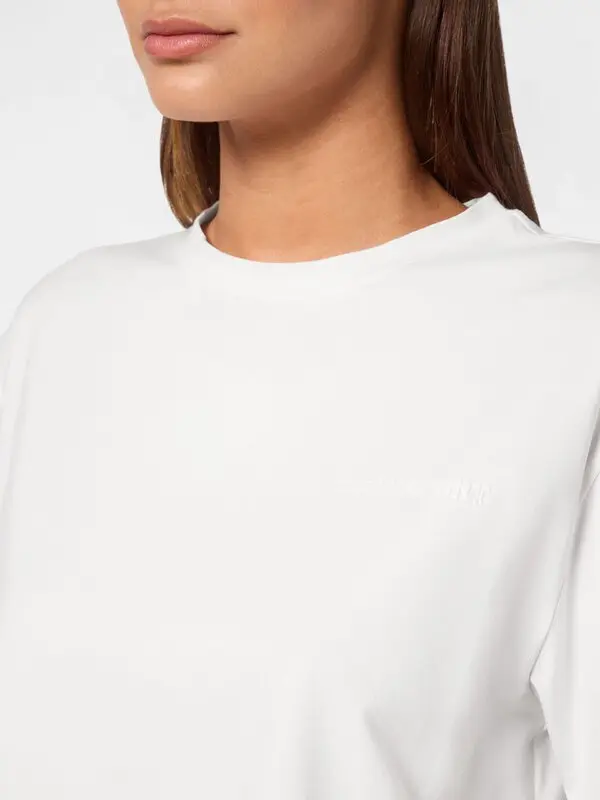 PLEIN SPORT Crewneck Cotton Jersey T-shirt With Dropped Shoulders - White