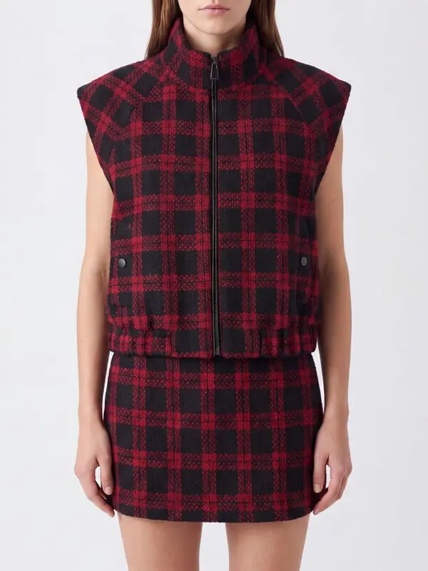 Pinko High Neck Tartan Wool Blend Vest
