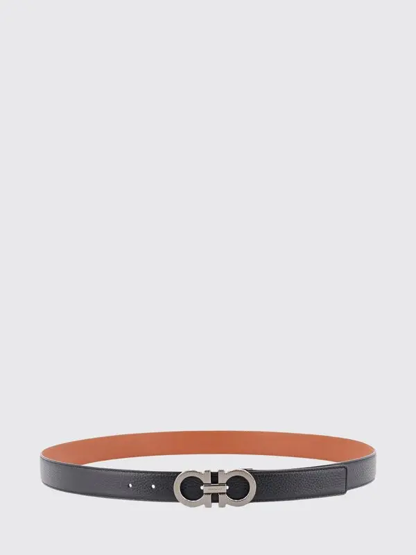 FERRAGAMO Gancini Adjustable And Reversible Hammered Leather Belt - Black