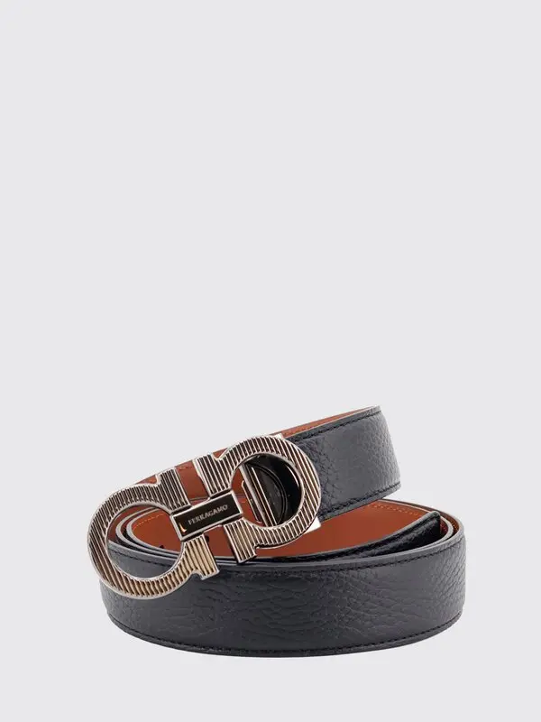 FERRAGAMO Gancini Adjustable And Reversible Hammered Leather Belt