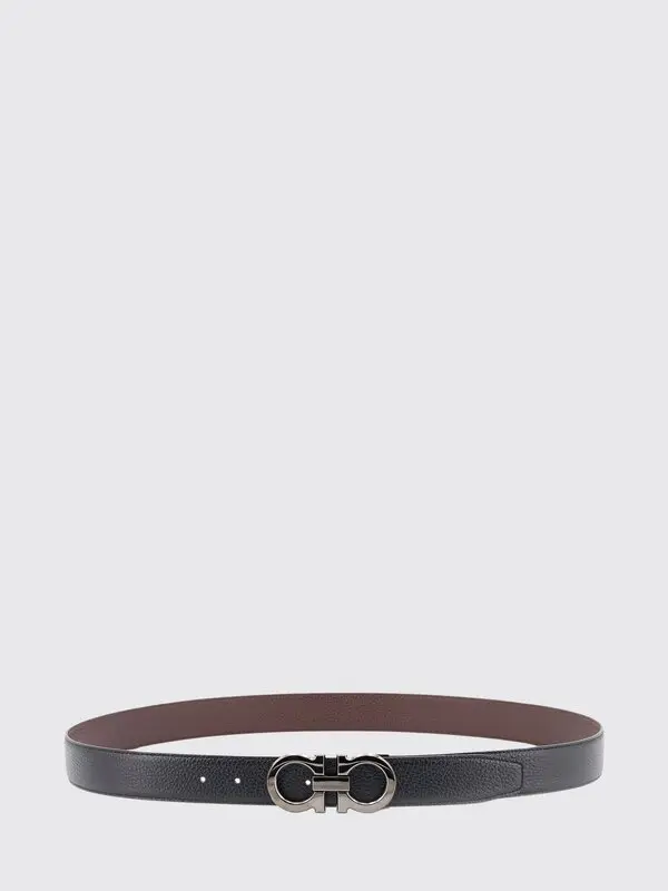 FERRAGAMO Gancini Reversible Hammered Leather Belt - Black