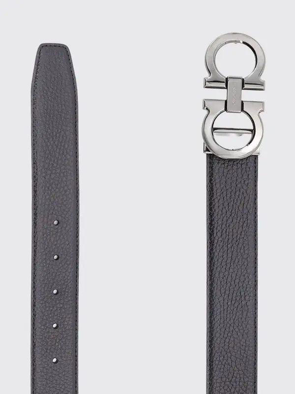 FERRAGAMO Gancini Reversible Hammered Leather Belt