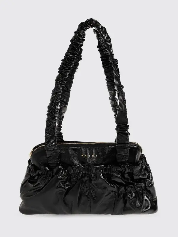 Marni Ruched Calfskin Leather Shoulder Bag With Double Handle