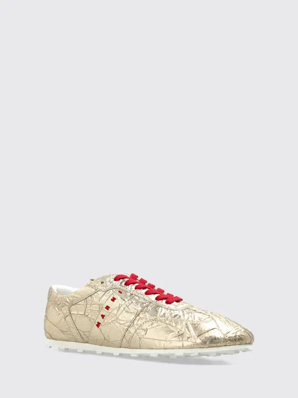Marni Crackled Leather Low Top Sneakers With Notched Sole - Silver