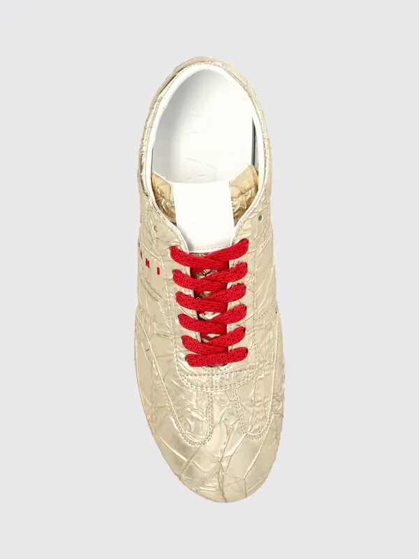 Marni Crackled Leather Low Top Sneakers With Notched Sole - Silver
