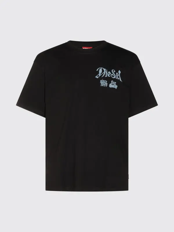 DIESEL® Relaxed Fit Cotton T-shirt With Graphic Print And Flocked Logo - Black