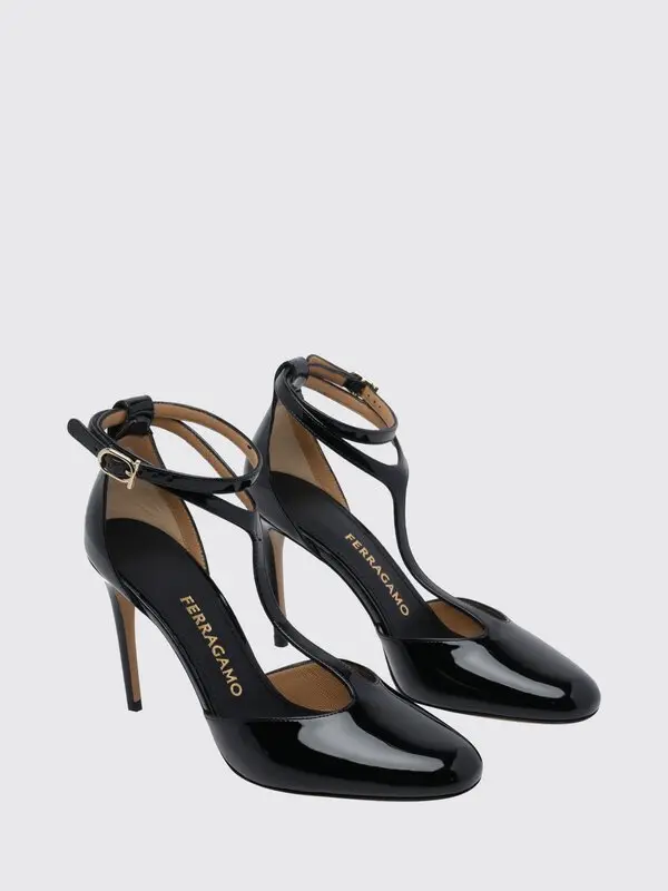 FERRAGAMO Patent Leather Pumps With Ankle Strap