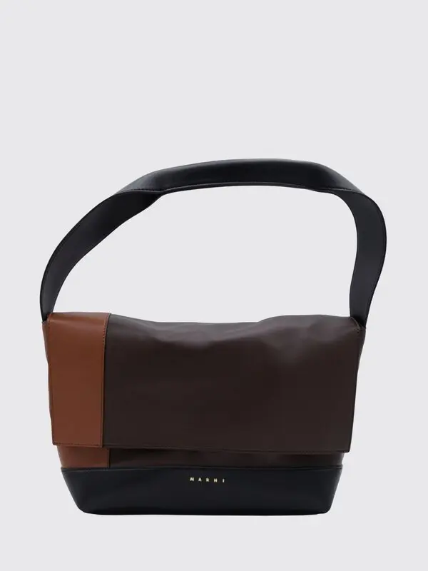 Marni Bi Calfskin Leather Shoulder Bag With Flap And Top Handle