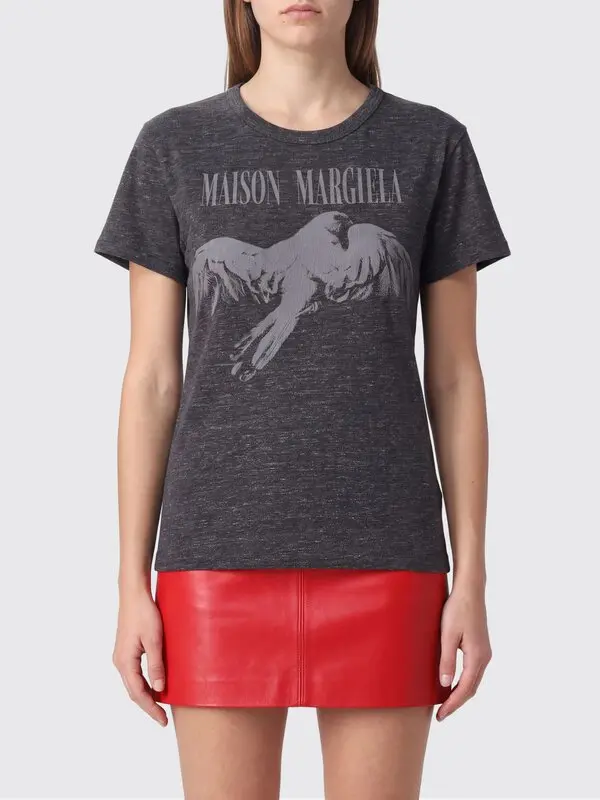 MAISON MARGIELA Slim Fit Cotton T-shirt With Contrasting Front Graphic Print - Grey
