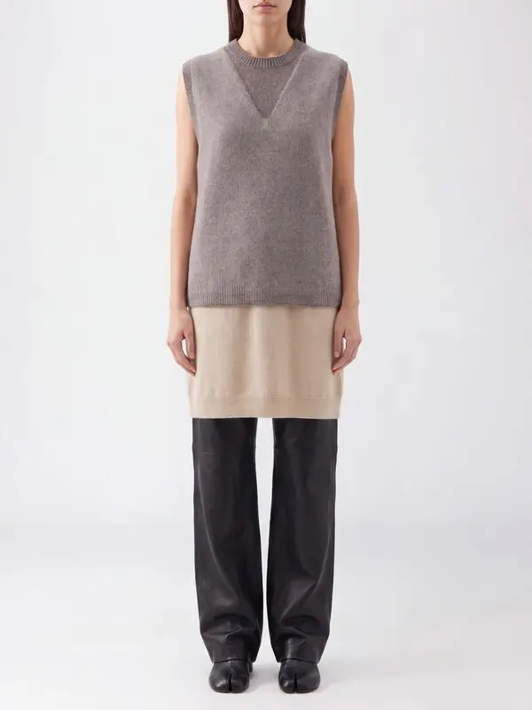 MAISON MARGIELA Sleeveless Crewneck Knit Vest - Brown