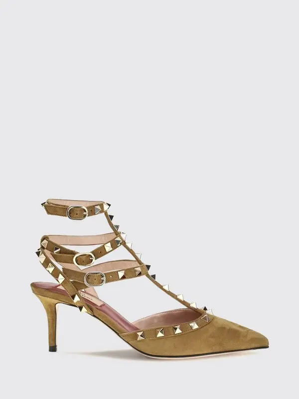 Valentino Garavani Rockstud Suede T-strap Slingback Pumps - Beige