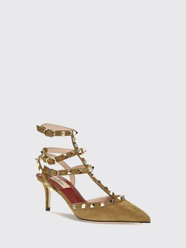 Valentino Garavani Rockstud Suede T-strap Slingback Pumps - Beige