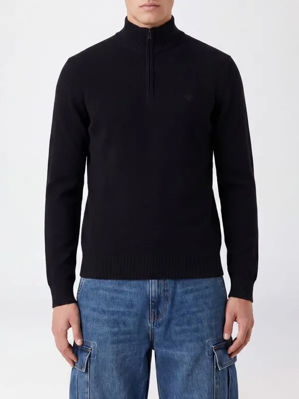 Emporio Armani Cotton Half-zip Polo Neck Jumper - Black