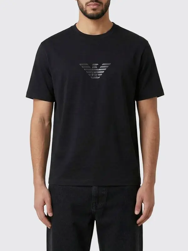 Emporio Armani Slim Fit T-shirt In Cotton With Tone-on-tone Logo - Black