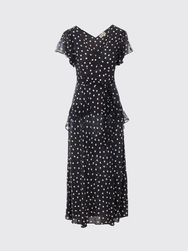 Rixo Polka-dot Silk Flared Midi Dress With Waist Tie - Blue