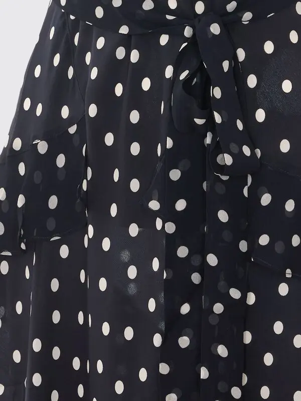 Rixo Polka-dot Silk Flared Midi Dress With Waist Tie - Blue