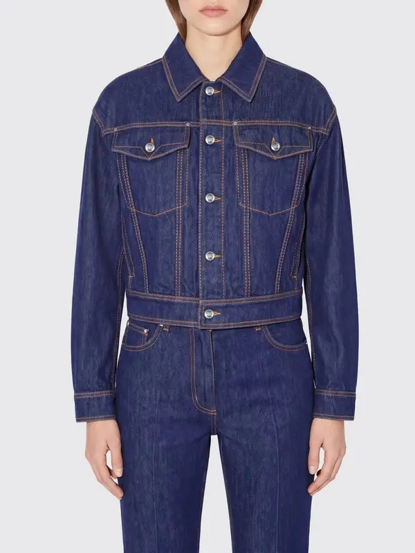 Versace Cotton Denim Jacket With Contrast Stitching And Patch Pockets