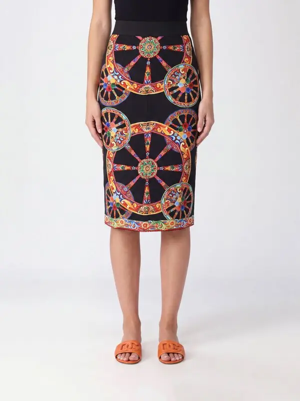 Dolce & Gabbana Carretto Siciliano Print Stretch Silk Blend Pencil Midi Skirt - Fa03