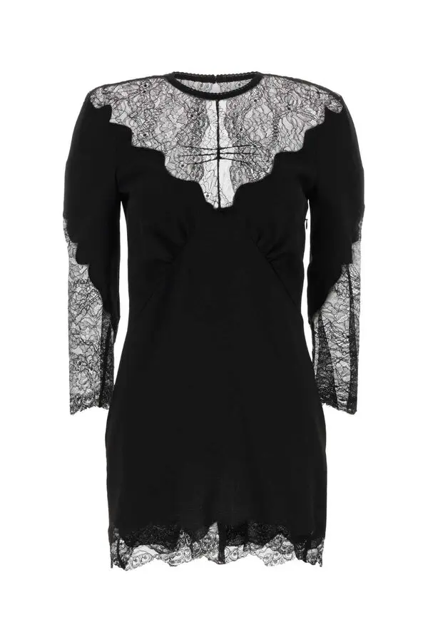 Attico Virgin Wool Crepe Dress With Lace Trim