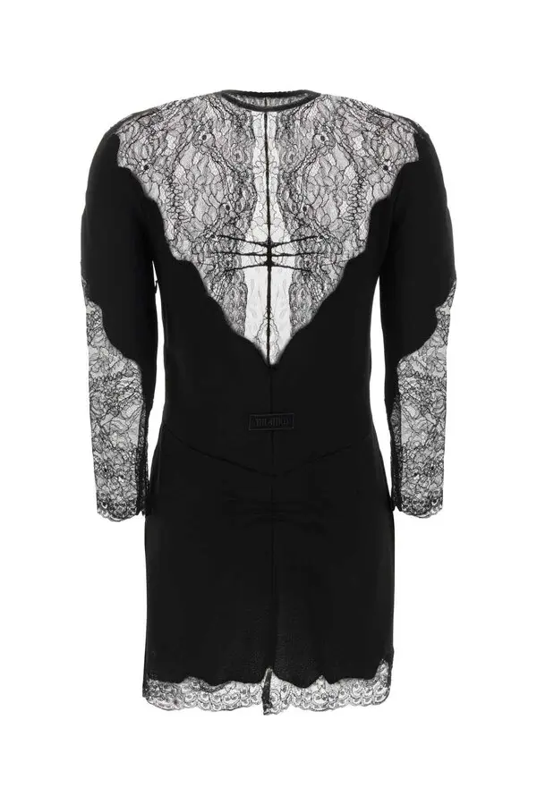 Attico Virgin Wool Crepe Dress With Lace Trim