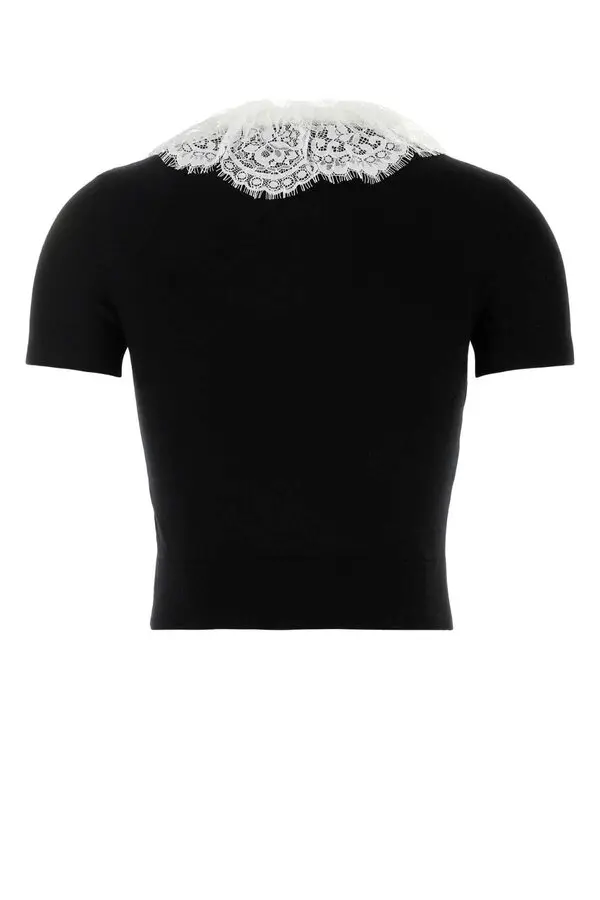 SELF-PORTRAIT Wool Top With Lace Collar And Bow Detail