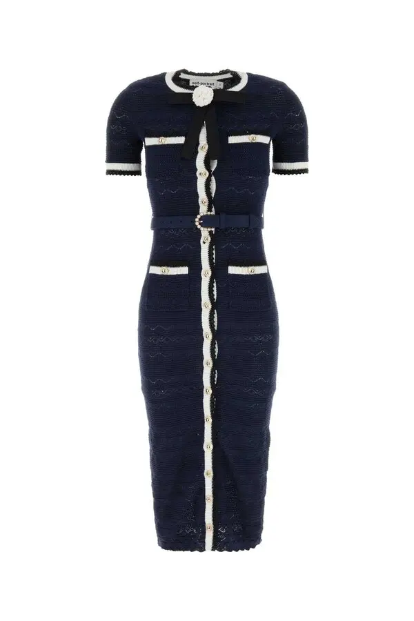 SELF-PORTRAIT Navy Knit Dress